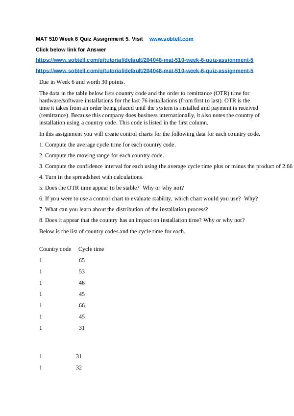 MAT 510 Week 6 Quiz Assignment 5 MAT 510 Week 6 Quiz Assignment 5 ...